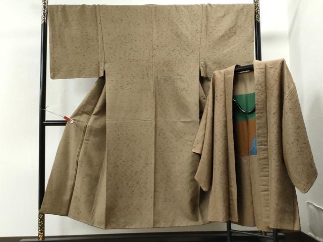 平和屋着物●男性　髭紬　アンサンブル　色無地　橡色　正絹　逸品　CAAS7450yc