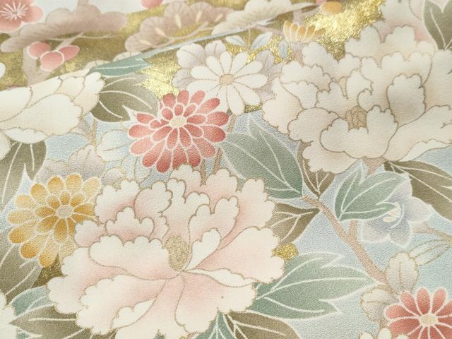 平和屋着物○訪問着 駒刺繍 霞牡丹松竹梅花文 暈し染め