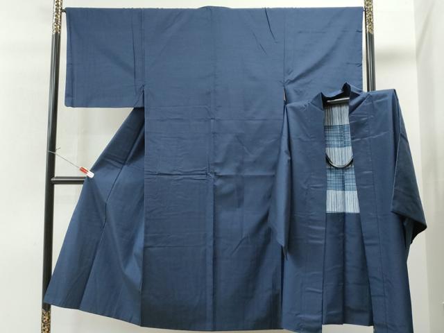 平和屋着物●男性　紬　アンサンブル　色無地　留紺色　正絹　逸品　CAAS7481yc