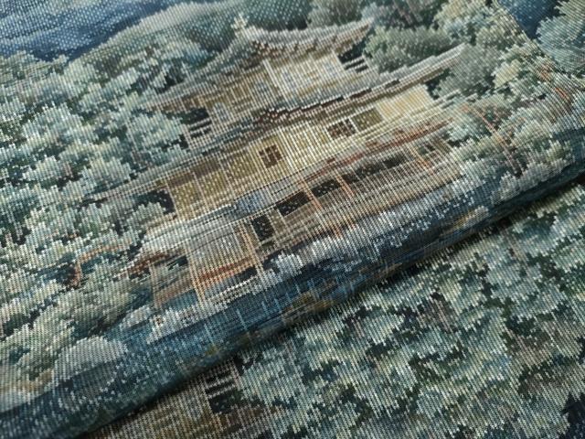 平和屋着物○都喜ヱ門 本場大島紬 7マルキ 金閣寺 総絣 藤