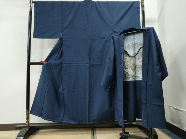 平和屋着物●男性　紬　アンサンブル　色無地　留紺色　正絹　逸品　未使用　CAAS7516yc
