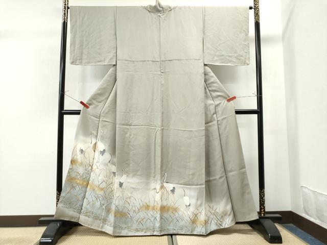 平和屋着物●色留訪問着　群鶴石畳草木文　暈し染め　金彩　正絹　逸品　CAAS7525yc