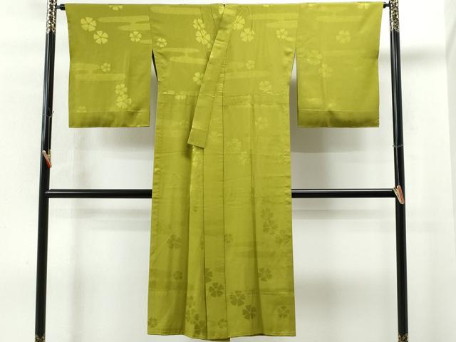 平和屋着物●長襦袢　無双仕立て　エ霞舞花地紋　鶯色　やまと誂製　正絹　逸品　未使用　CAAS7551yc