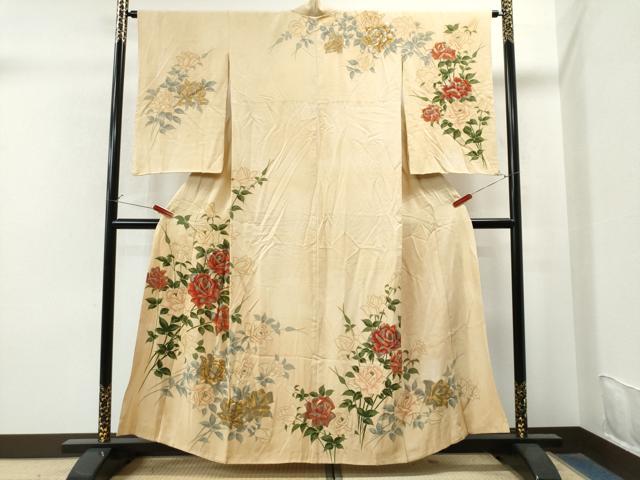 平和屋着物●アンティーク　大正ロマン　訪問着　手描き　バラ　暈し染め　金銀彩　正絹　逸品　CAAS7557yc