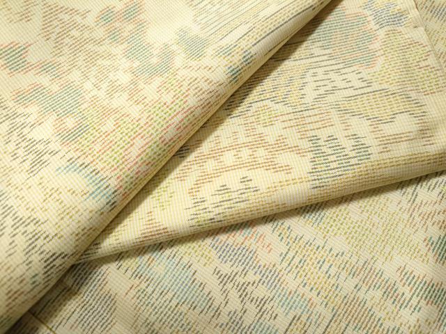 平和屋着物●本場大島紬　エ霞渡り橋樹林風景文　正絹　逸品　未使用　CAAS7561yc