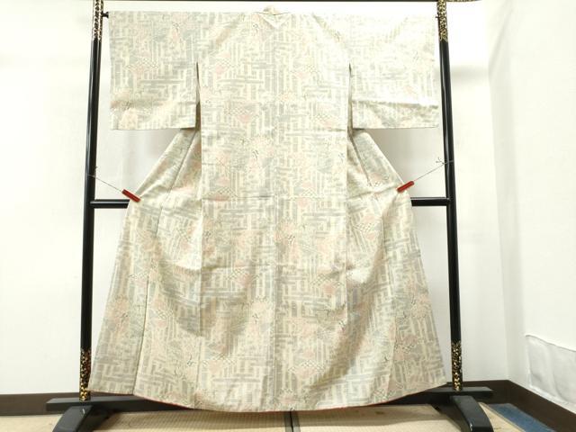 平和屋着物▽結城紬　単衣　100亀甲　色紙文　正絹　逸品　AABC0346fy 平和屋着物○結城紬 100亀甲 エ霞文 正絹 逸品 未使用 CAAS6966yc