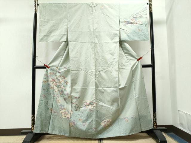 平和屋着物●訪問着　本場染大島紬　地紙籬枝橘花文　正絹　逸品　CAAS7570yc