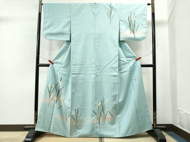 平和屋着物●十日町　加賀草木友禅の第一人者　田村哲彦　訪問着　紬地　草花文　正絹　逸品　CAAS7581yc