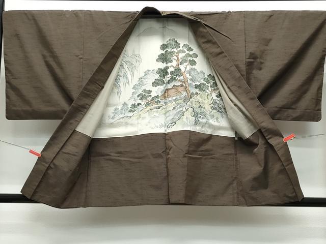 平和屋着物○男性 紬 アンサンブル 赤墨色 正絹 逸品 CAAX0931vf