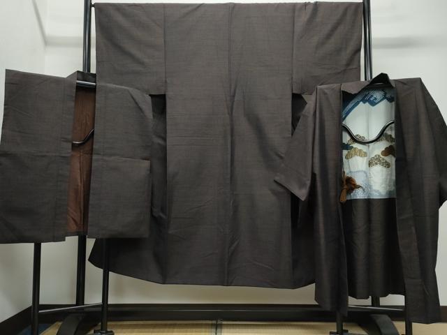 平和屋着物●男性　紬　羽織・袖なし羽織セット　霞文　正絹　逸品　CAAS8552vf