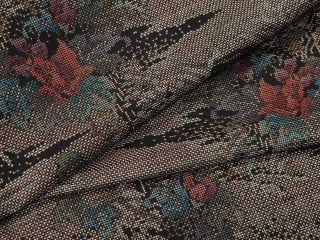 平和屋着物●本場大島紬　7マルキ　泥染め　草花文　やまと誂製　正絹　逸品　CAAS8566vf