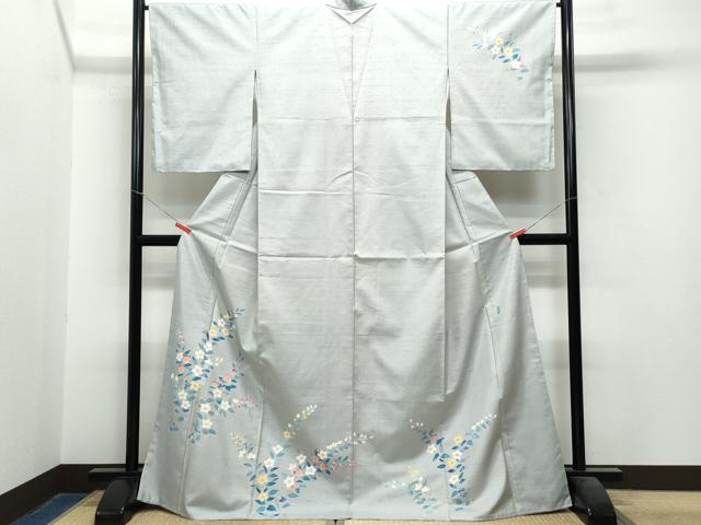 平和屋着物●本加賀友禅作家　押田正義　訪問着　白山紬　草花文　正絹　逸品　CAAS8569vf