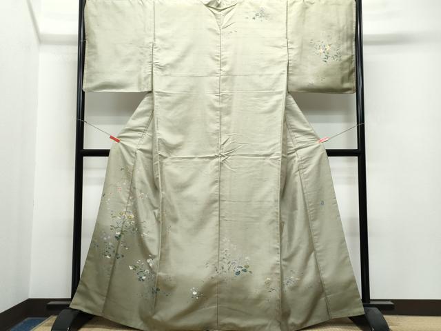 平和屋着物●十日町友禅作家　越村幸雪　訪問着　紬地　蜻蛉　草花文　正絹　逸品　CAAS8582vf