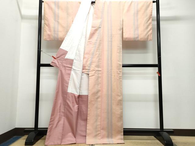 平和屋着物○紅花紬 米沢 縞 正絹 逸品 CAAS8766vf