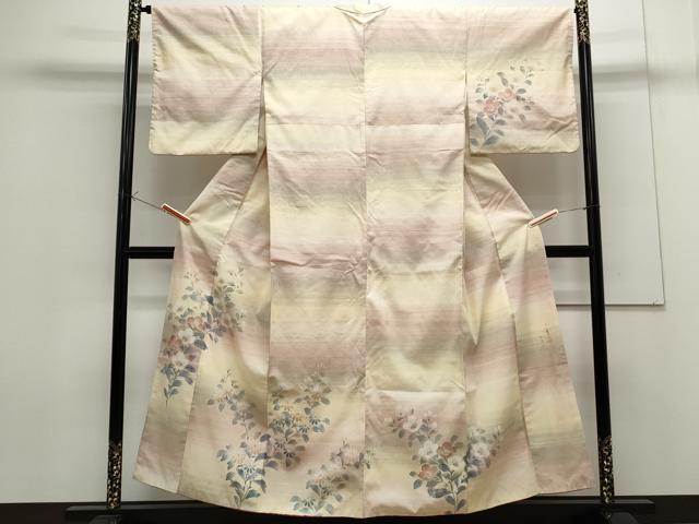 平和屋着物●訪問着　作家物　紬地　紅花染　草花文　正絹　逸品　CAAS9224th