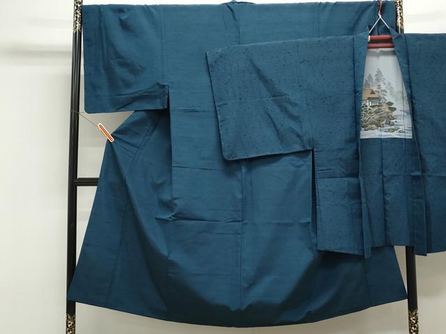 平和屋着物○男性 紬 アンサンブル 色無地 黒色 正絹 逸品 CAAS9325th