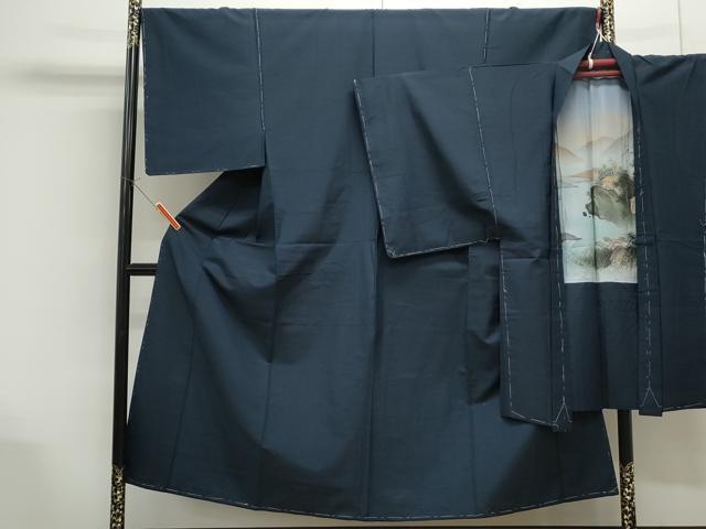 平和屋着物●男性　紬　アンサンブル　色無地　留紺色　正絹　逸品　未使用　CAAS9341th