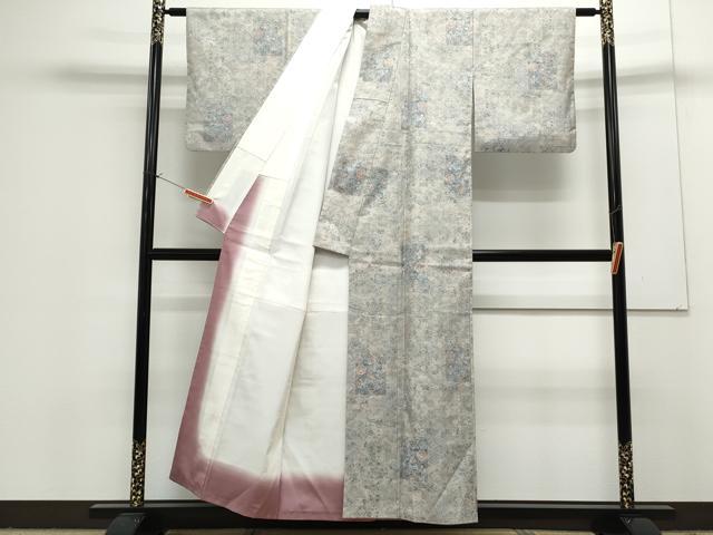 平和屋着物○本場大島紬 白大島 9マルキ 草花文 正絹 逸品 CAAW3700vf