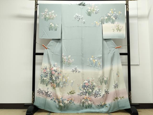 平和屋着物●訪問着　友禅　作家物　鴛鴦草花文　暈し染め　正絹　逸品　CAAS9359th 平和屋着物○訪問着 友禅 作家物 鴛鴦草花文 暈し染め 正絹