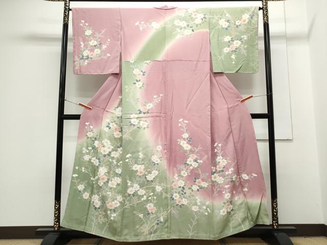 平和屋着物●訪問着　友禅　枝花文　暈し染め　正絹　逸品　CAAS9368th