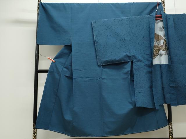 平和屋着物●男性　紬　髭紬羽織セット　青藍色　藍色　正絹　逸品　未使用　CAAS9412th