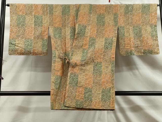 平和屋着物＃道中着　お召地　草花文　ロング丈　正絹　逸品　CAAT0455dy