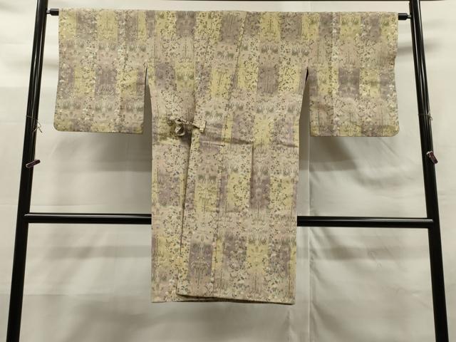 平和屋着物＃道中着　お召地　動物草花文　ロング丈　正絹　逸品　CAAT0496dy