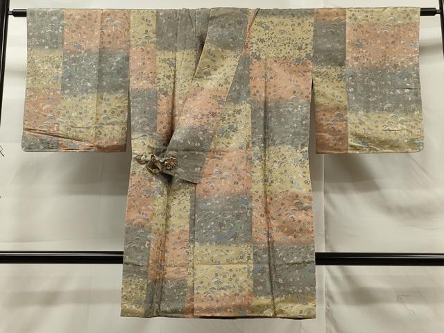 平和屋着物＃道中着　お召地　草花文　ロング丈　正絹　逸品　未使用　CAAT0497dy