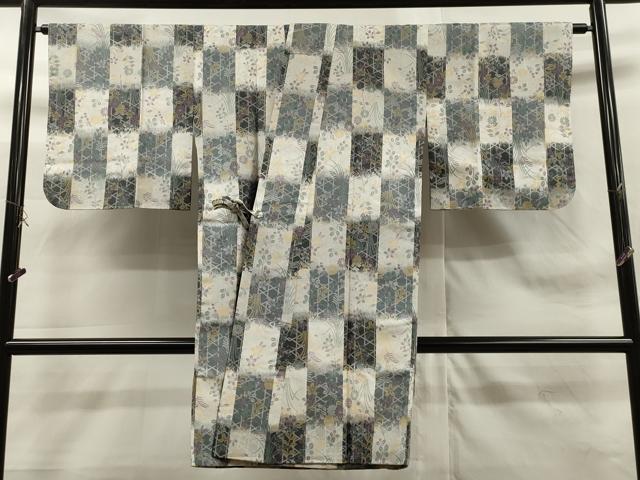 平和屋着物＃道中着　お召地　草花文　ロング丈　正絹　逸品　未使用　CAAT0499dy