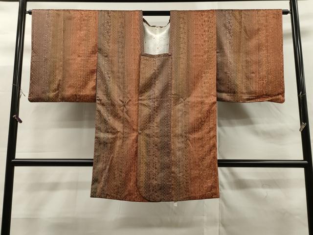 平和屋着物＃道行コート　花唐草地紋　暈し染め　ロング丈　正絹　逸品　CAAT0502dy