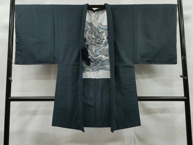 平和屋着物＃男性　長羽織　紬地　100亀甲　正絹　逸品　CAAT0518dy