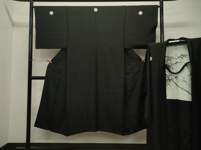平和屋着物●男性　黒紋付　羽織セット　正絹　逸品　CAAT0545dy