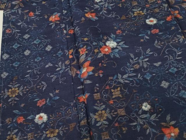 平和屋着物○小千谷紬 草花文 正絹 逸品 CAAT0550dy
