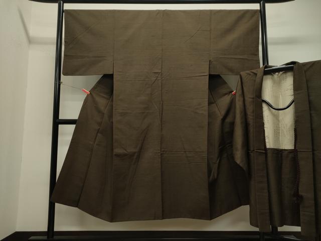 平和屋着物●男性　紬　アンサンブル　樺茶色　正絹　逸品　CAAT0562dy