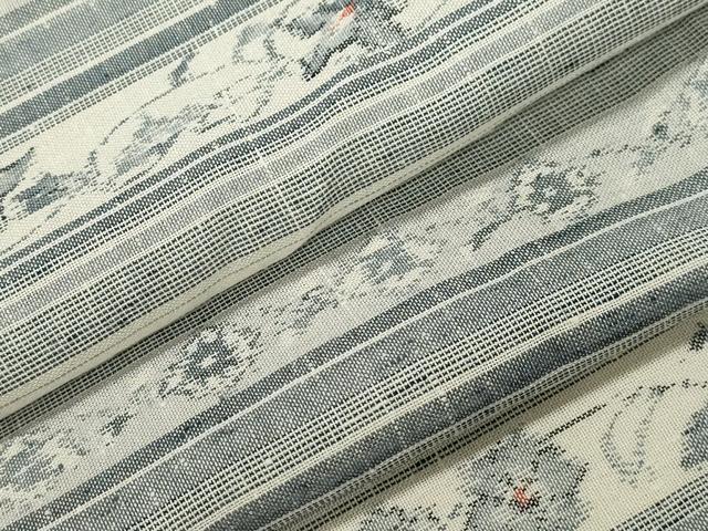 平和屋着物▽小紋　単衣　横段草花文　交織　CAAT0586dy