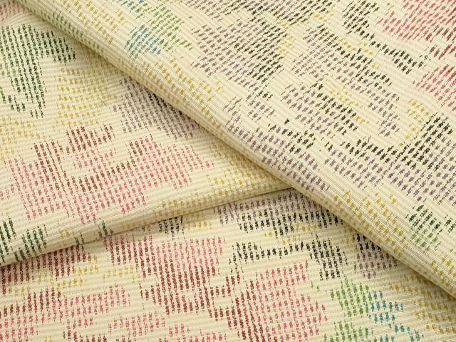 平和屋着物▽上質な紬　単衣　草花文　正絹　逸品　CAAT0746dy