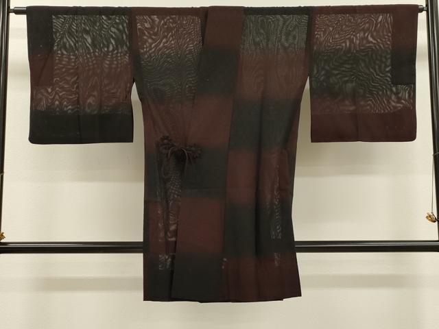 平和屋着物▽道中着　スリーシーズン　春夏秋　塵除け　紗　花織　菱文　暈し染め　正絹　逸品　CAAT0748dy