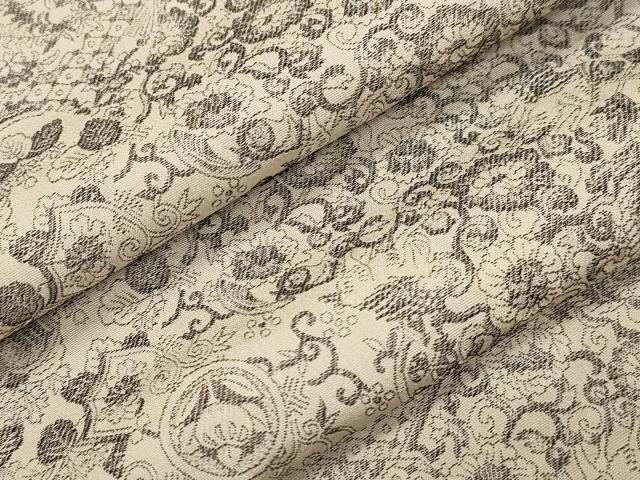 平和屋着物▽上質なお召　単衣　冊子花鳥文　正絹　逸品　CAAT0749dy