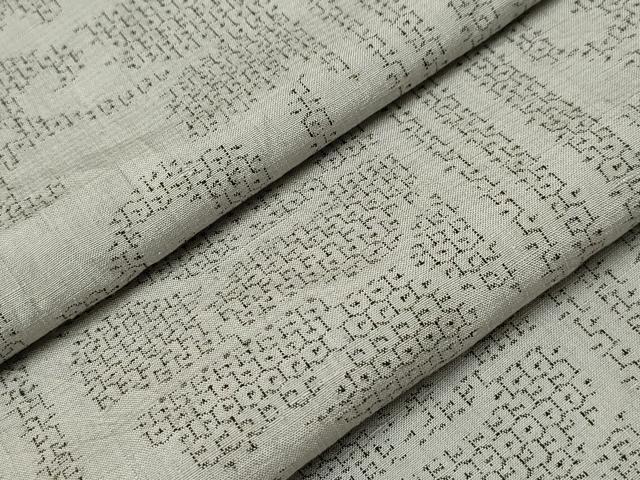 平和屋着物▽結城紬　奥順　はたおり娘　単衣　80亀甲　花唐草間道　正絹　逸品　CAAT0792dy