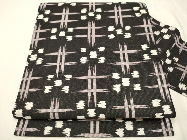 平和屋着物●九寸名古屋帯　風通稜織　吉祥文　黒地　正絹　逸品　CAAT0811hy