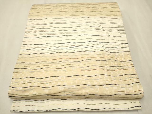 平和屋着物●六通柄袋帯　市楽波筏織　よろけ縞　三越扱い　正絹　逸品　CAAT0844hy