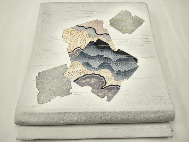 平和屋着物●太鼓柄袋帯　作家物　破れ色紙流水草花文　金銀彩　正絹　逸品　CAAT0859hy