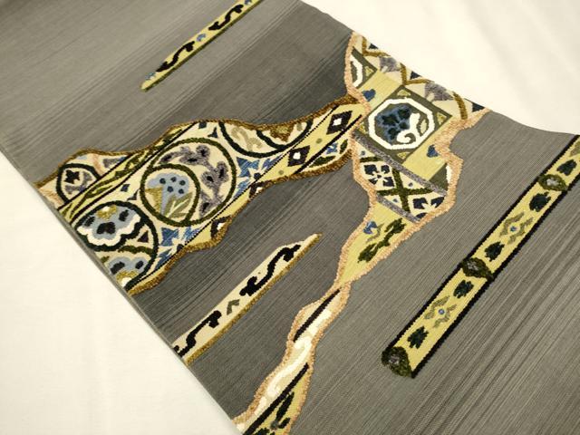 平和屋着物○太鼓柄袋帯 紬地 吉祥花丸文 正絹 逸品 CAAT0877hy 袋帯