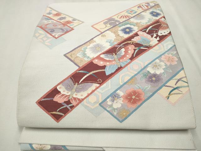 平和屋着物●爪掻き本綴れ　八寸名古屋帯　花蝶文　金銀糸　正絹　逸品　CAAT0889hy