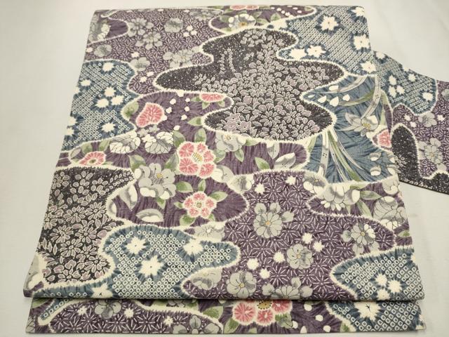 平和屋着物●全通柄　九寸名古屋帯　紬地　草花文　正絹　逸品　CAAT0921hy