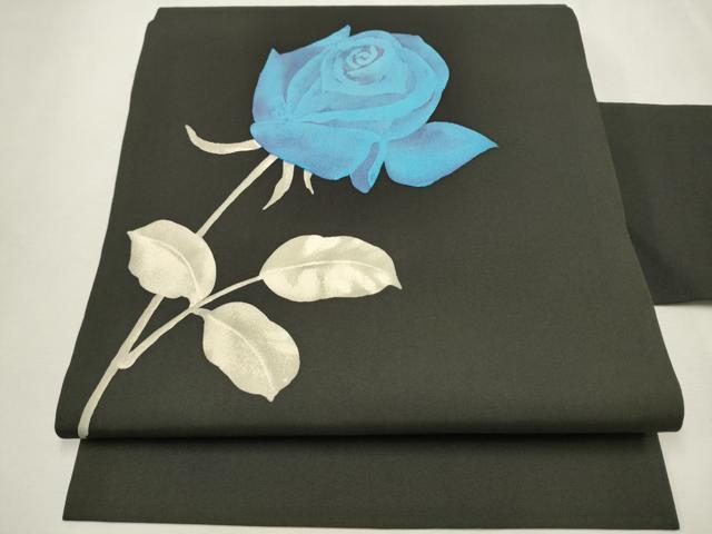 平和屋着物●九寸名古屋帯　薔薇　黒地　正絹　逸品　CAAT0923hy