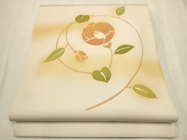 平和屋着物●塩瀬　九寸開き名古屋帯　駒刺繍　花唐草文　金彩　正絹　逸品　CAAT0933hy