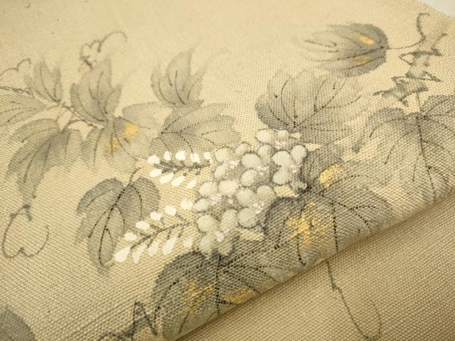 平和屋着物●内山晴祥　手描き　八寸名古屋帯　紬地　蔦の葉花文　金彩　正絹　逸品　CAAT0938hy 平和屋着物○内山晴祥 手描き 八寸名古屋帯 紬地 蔦の