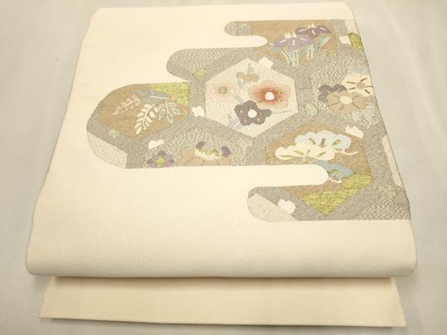 平和屋着物●爪掻き本綴れ　八寸名古屋帯　エ霞草花文　金銀糸　正絹　逸品　CAAT0939hy