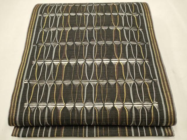 平和屋着物●六通柄袋帯　もじり織　吉祥文　黒地　金糸　正絹　逸品　CAAT0970hy